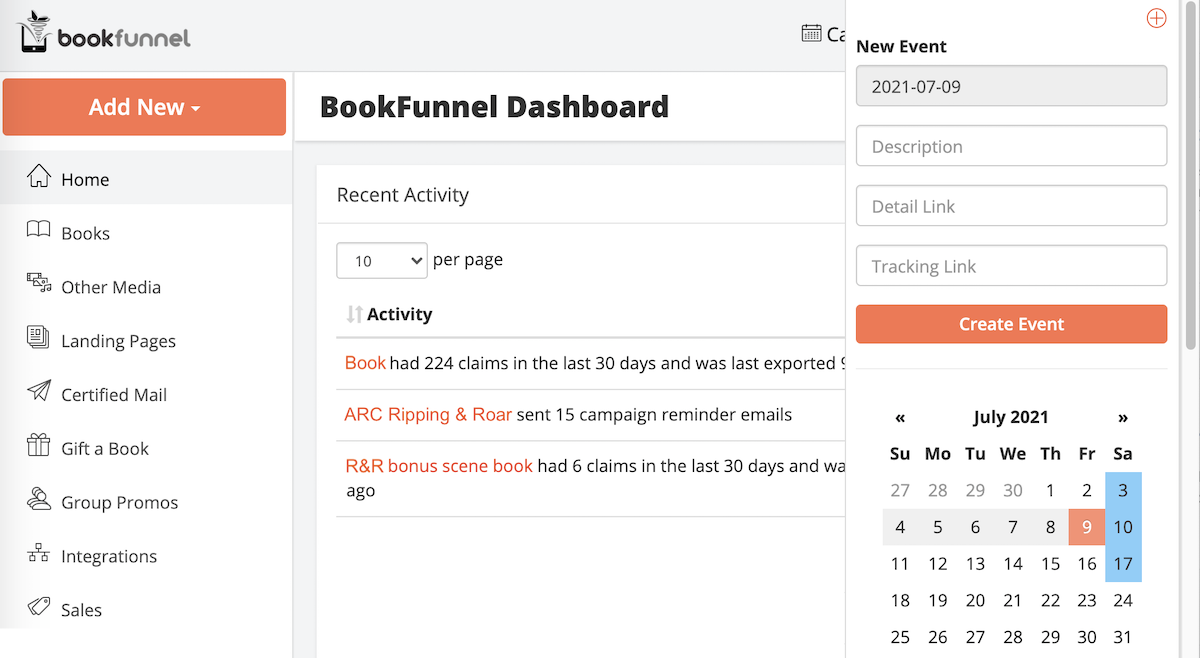 Calendar Events & Notifications | BookFunnel Author Knowledge Base